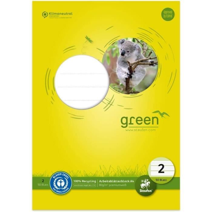 Green Bloc de feuilles de travail - Format A4, linéature 2 (4-4-4 mm ...