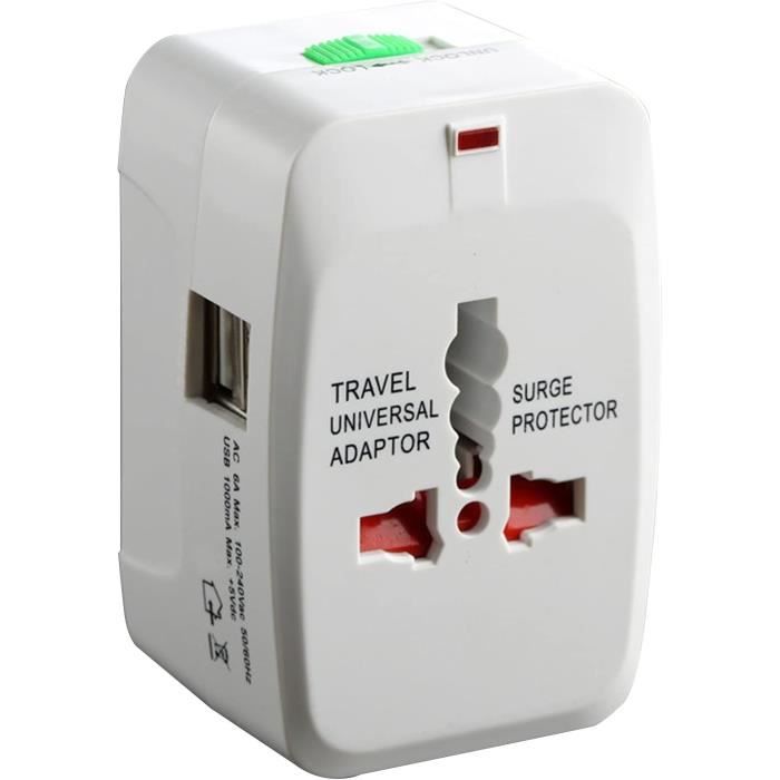Adaptateur De Voyage Universel 100~250V 6A Avec 2 Ports Usb Dc5V Adaptateur De Courant Universel ...