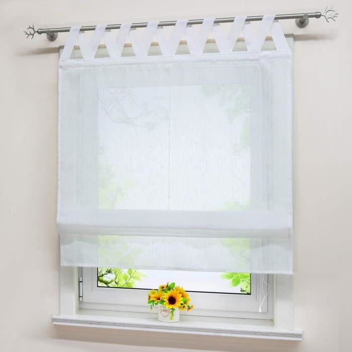 Store Bateau Blanc Aspect Lin Transparent Avec Passants En V - Couleur ...