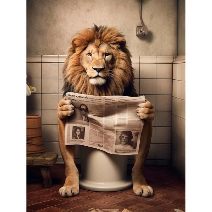 Tableau Décoratif Pour Salle De Bain - Motif Lion Sur Wc - Cadeau ...