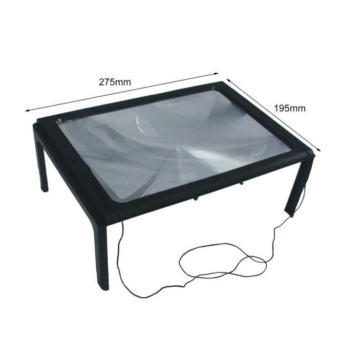 Loupe de lecture pliable mains libres 3X pour bureau A4 avec 4 lumières LED - LESHP - Noir ...