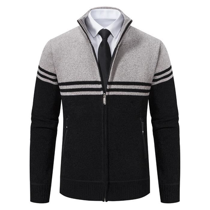 Gilet Homme En Tricot Chaud Doublé Polaire Col Montant Cardigan Zippé ...