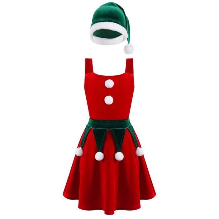 Inlzdz Enfant Fille Robe Noël Avec Chapeau Ensemble Déguisement Mère