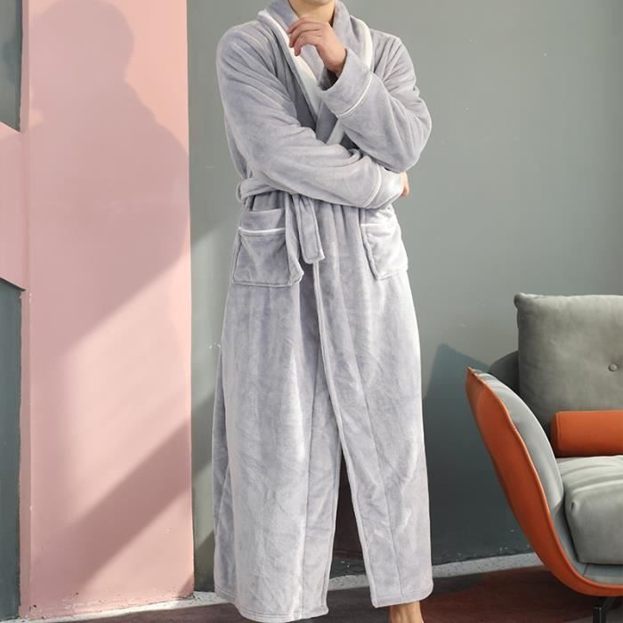 Robe de Chambre pour Hommes,PROCHOSEN épais en Flanelle Peignoirs de Nuit Longue Peignoir de ...