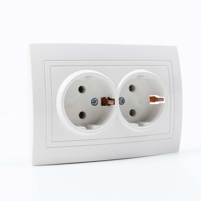 Prise Schuko 2 prises, double prise murale, double prise murale, 16 A ...