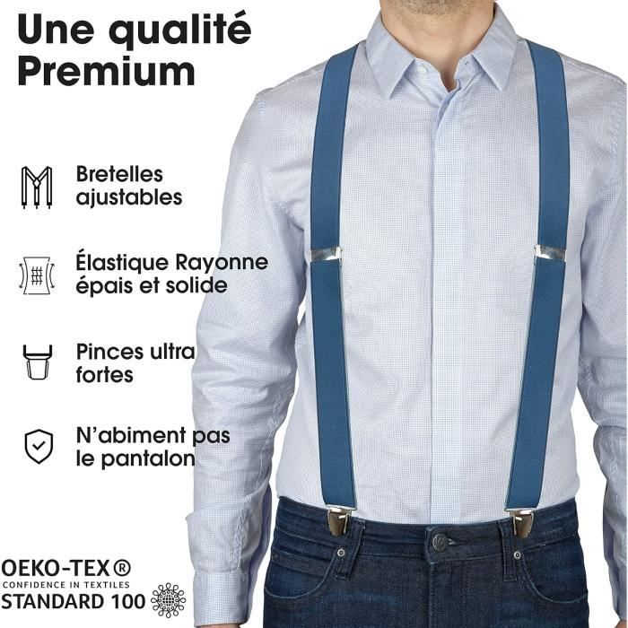 Bretelles Homme Larges Premium Vintage-Made in France-Elastique Renforcé & 4 Clips Extra Fort en ...