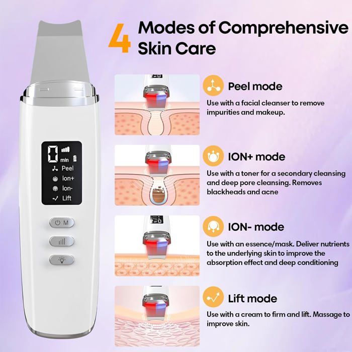 Spatule Ultqrasonique Visage Rechargeable, Appareil Nettoyage Peau ...