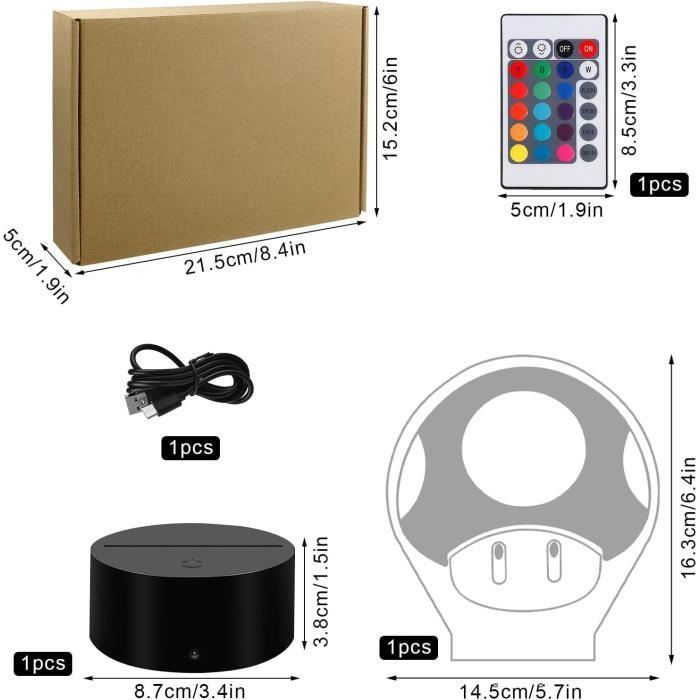 Veilleuse 3D LED USB Tactile - Lampe de Chevet Dessin Animé - 7 Couleurs - Pour Chambres d ...