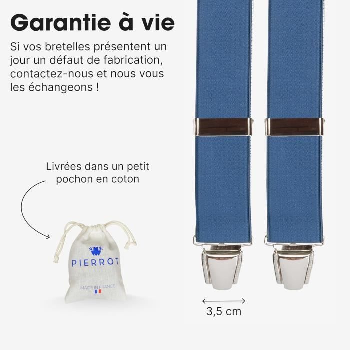 Bretelles Homme Larges Premium Vintage-Made in France-Elastique Renforcé & 4 Clips Extra Fort en ...