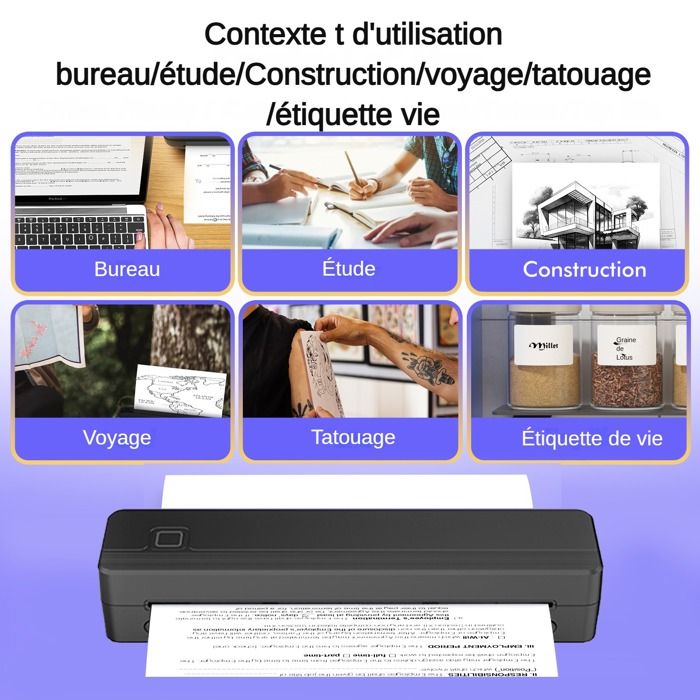 Imprimante Thermique A4 (210*297mm)，Imprimante Bluetooth portable sans ...