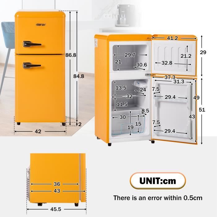 Refrigerateur congelateur en haut 60L (38L+22L) - Lumière LED- Classe ...