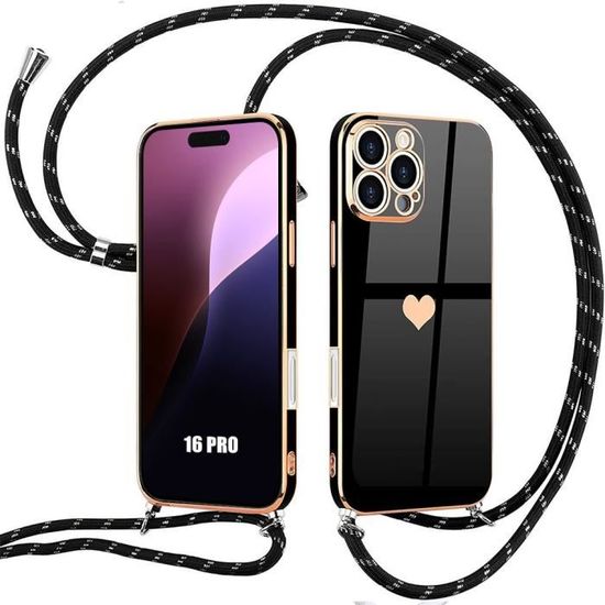 Coque Cordon - iPhone 16 Pro - Motif Cœur - Antichoc - Anti-Rayure ...