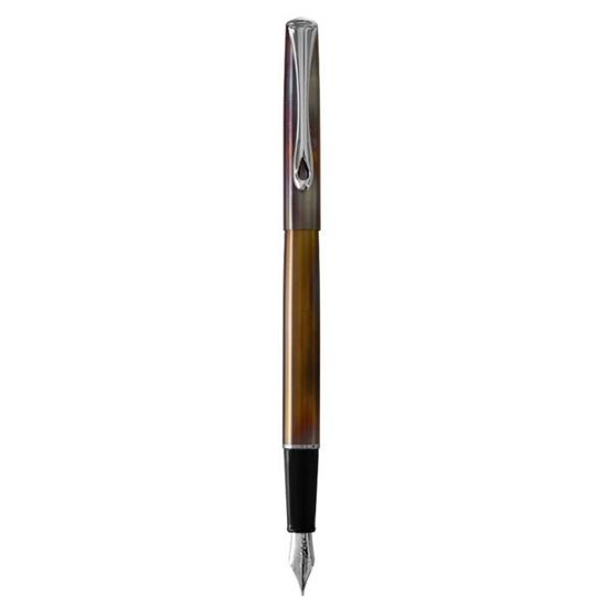 Diplomat stylo-plume Traveller Flamme fine 15 cm acier inoxydable brun ...