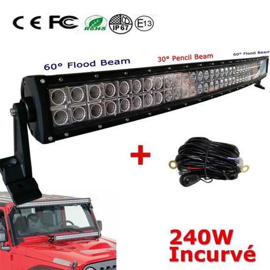 240W Incurvé LED phare feux travail feux de travail barre de toit ...