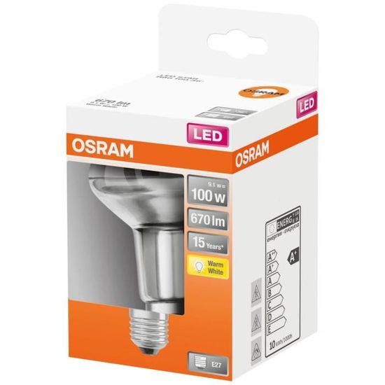 OSRAM Spot R80 LED verre clair 9,1W E27 670lm 2700K - Blanc chaud ...