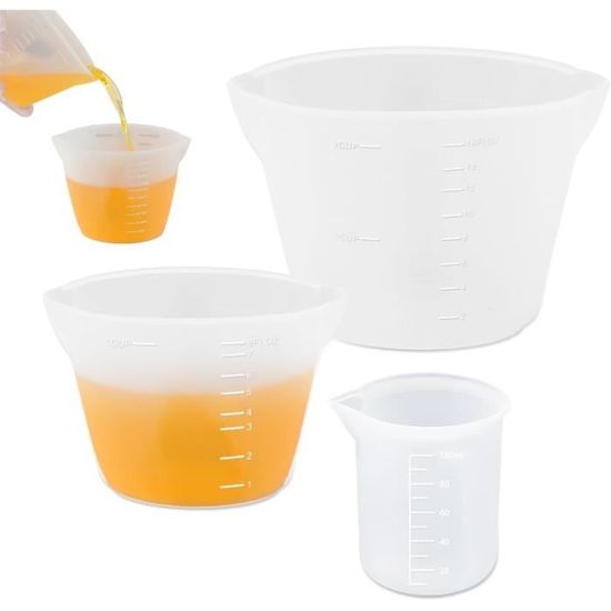 3 Pièces Mesurer en Silicone avec Double Gradué, 100ml-250ml-500ml Gobelet Doseur en Résine ...