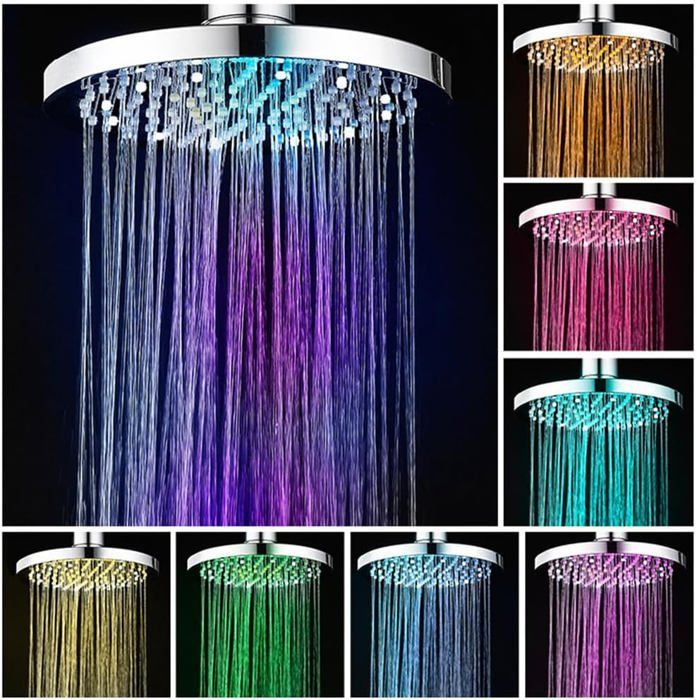 Pommeau De Douche Led, 20Cm Pomme De Douche Lumineux, Pomme De Douche ...