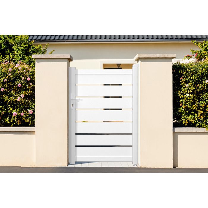 Lot Portillon et poteaux - Casanoov - VOGEL - 1m H.143cm - Blanc - Aluminium / 2 poteaux EIFEL ...