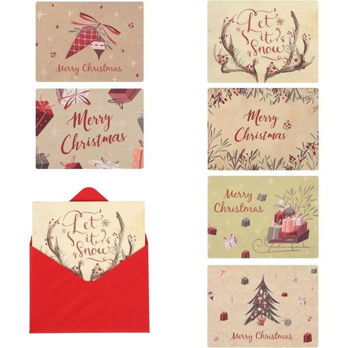 Lot De 6 Cartes De Noël Vintage Avec Enveloppes Rouges Et Autocollant ...