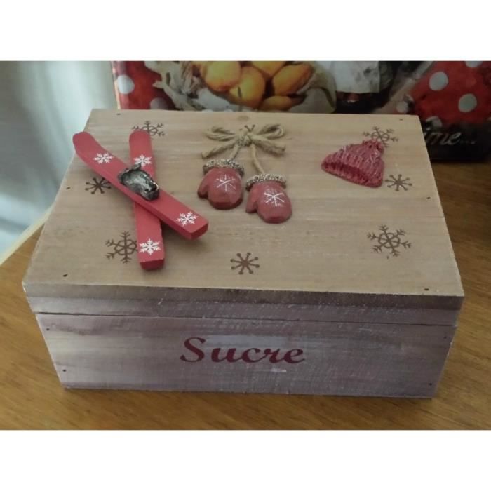 Boite a sucre en bois "ski gants bonnet rouge" - Cdiscount Maison