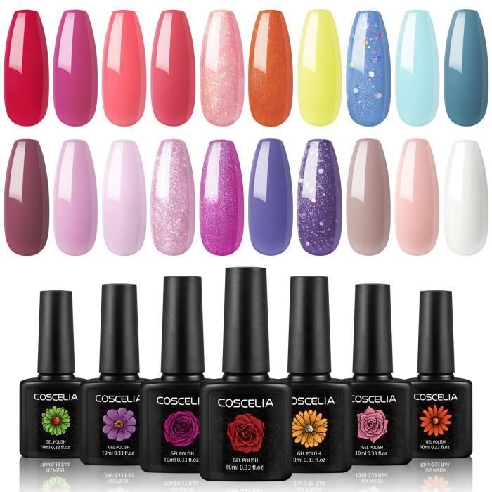 COSCELIA Ensemblement de Gels Soak Off LED UV 20pcs Vernis a Ongles Set ...