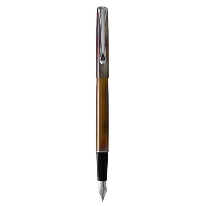 Diplomat stylo-plume Traveller Flamme fine 15 cm acier inoxydable brun ...