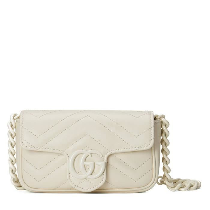GUCCI Gucci 22 Nouvelle série GG Marmont Femme Cuir matelassé en forme de V blanc Résine de même ...