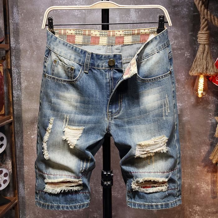 Short,Short pour Homme en Jean Denim Déchiré, Vêtement de Plage Court ...