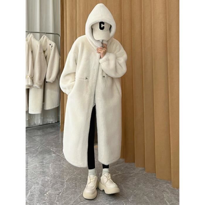 Manteau long d'hiver en fausse fourrure de vison pour femme avec poches ...