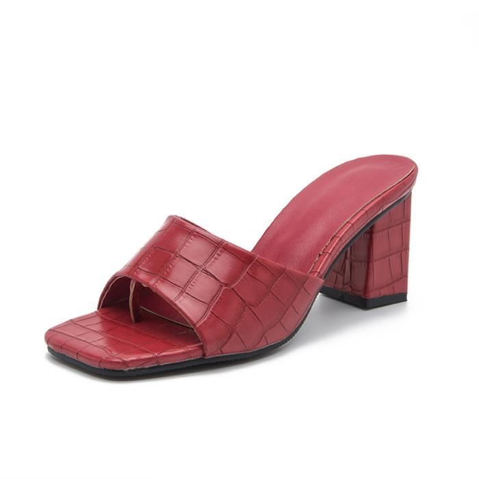 Sandales Femme Rouge - KJEHOME - Talons hauts - Bout carré peep Toe ...