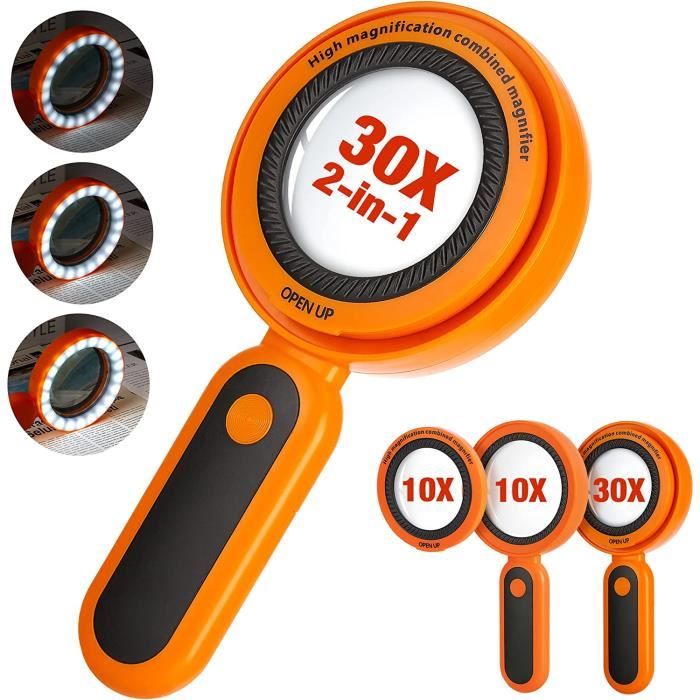 MOJINO Loupe de Lecture, X30 X10 Loupe Eclairante avec 3 Niveaux De Lnosité Et 21 LED D ...