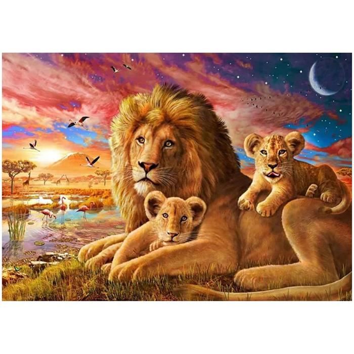 Kit de broderie diamant 5D DIY- Mère de lion et enfants peinture par ...