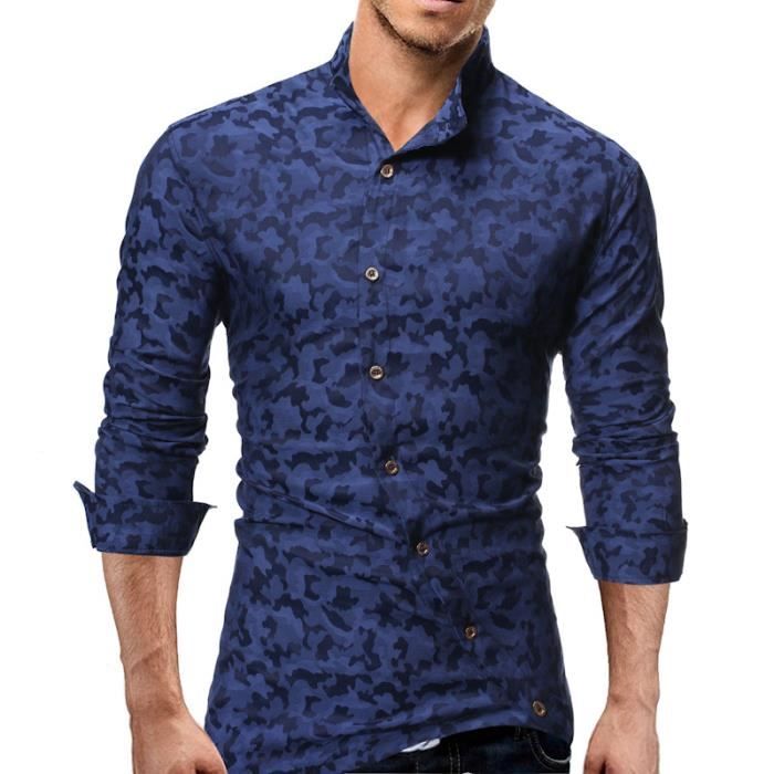 Chemise hommes nouveau style Decontracte Slim ecusson Manches longues Camouflage Coupe etroite ...