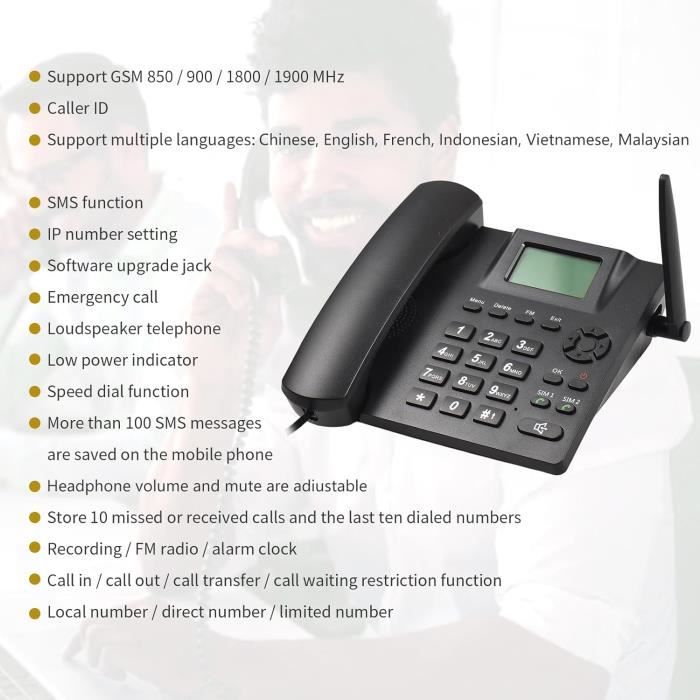 Ehskzjh Téléphone Fixe Sans Fil Support Téléphonique De Bureau Gsm 850 ...