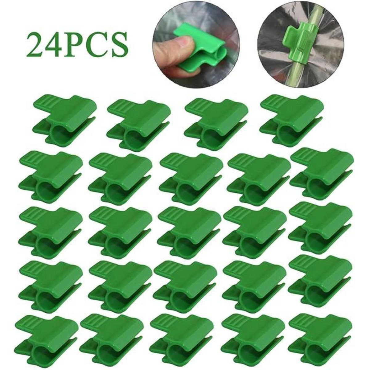 Lot de 24 clips en plastique pour serre, filet, tuteur Diamètre extérieur de 16 mm,Fixations ...