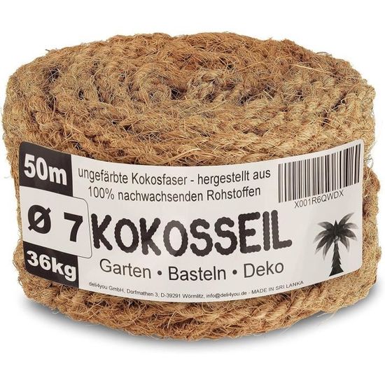 Corde En Fibre De Coco 7 Mm X 50 M - Ficelle Pour Jardinage, Bricolage ...