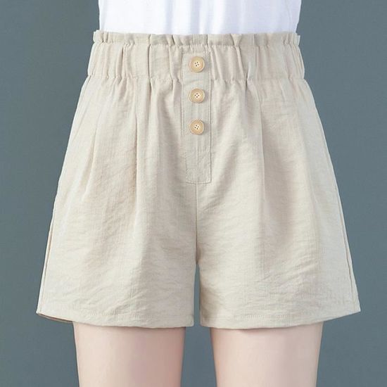 Short Femme en Lin Coupe large Taille haute élastiquée Casual Couleur ...