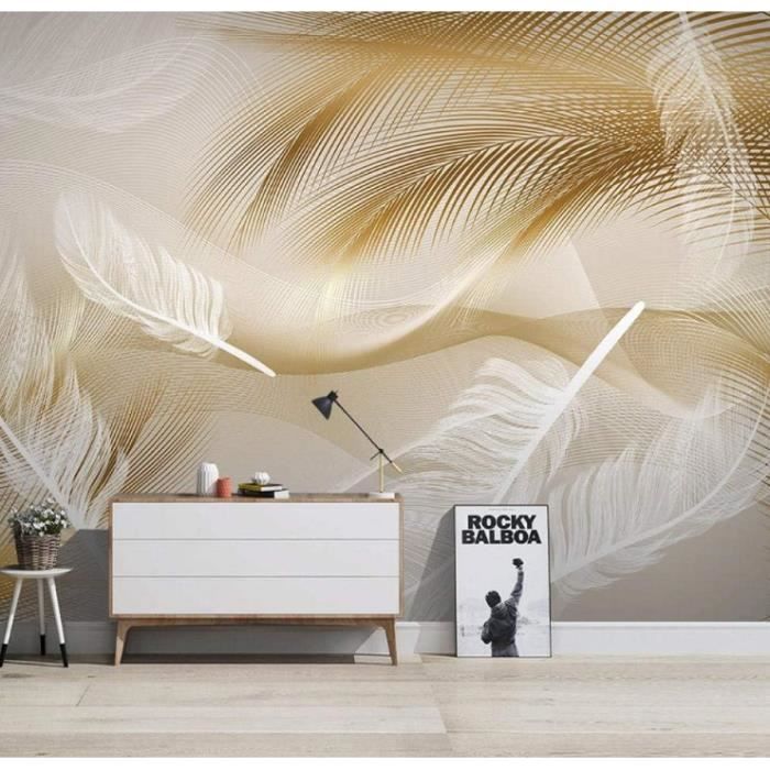 Fond D'Écran 3D Mural Or Lignes Blanc Plumes Papier Peint Intissé ...