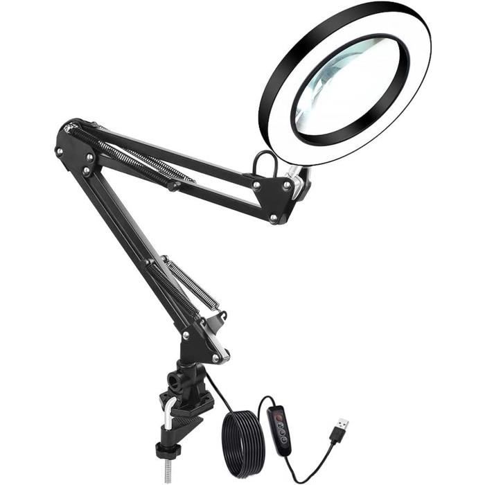 Lampe Loupe LED, Lamp Bureau Loupe avec Pince, 12W Bras Pivotant ...