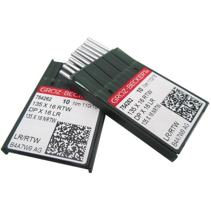 Groz-Beckert Lot de 20 aiguilles à coudre pour mise en œuvre du cuir 135X16RTW, 135X16LR ...