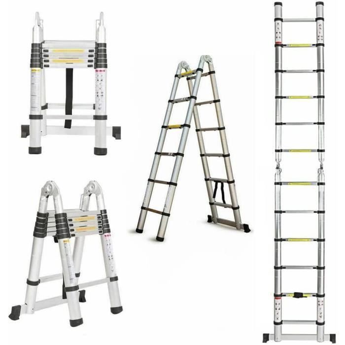 DAYPLUS 3.8M - 1.9m+1.9m Échelle Télescopique Portative Pliante en ...