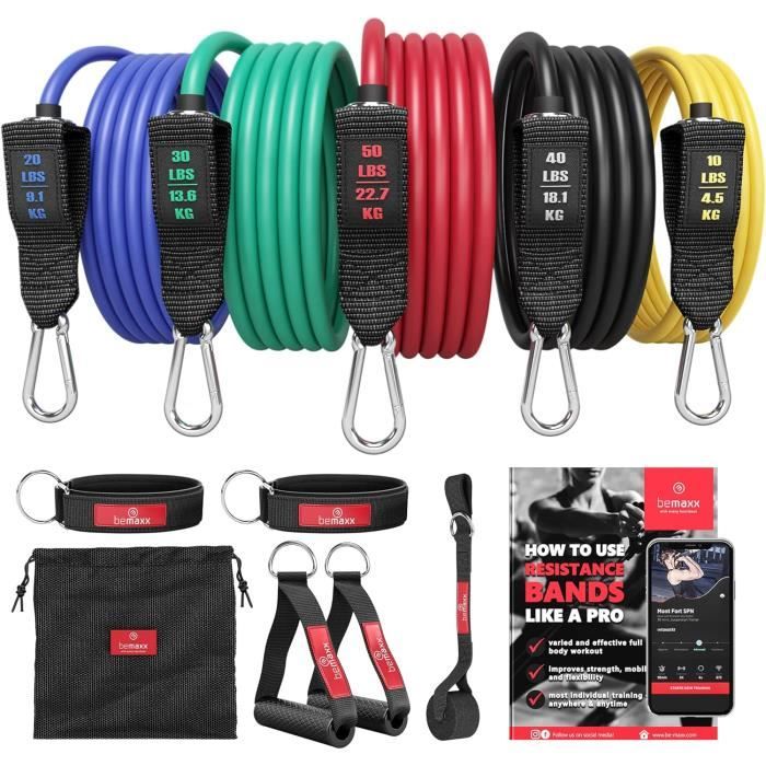 Kit Élastique Musculation Fitness + Guide Exercices, 5X Bandes De Résistance Tubes ...