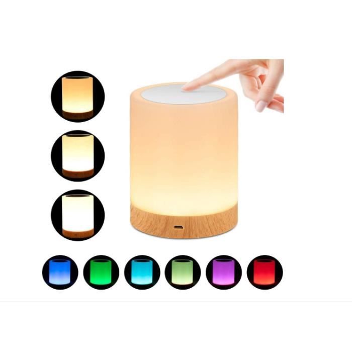 Veilleuse LED - GOBRO - Contrôle Tactile - USB Rechargeable - Changement de Couleurs RGB ...