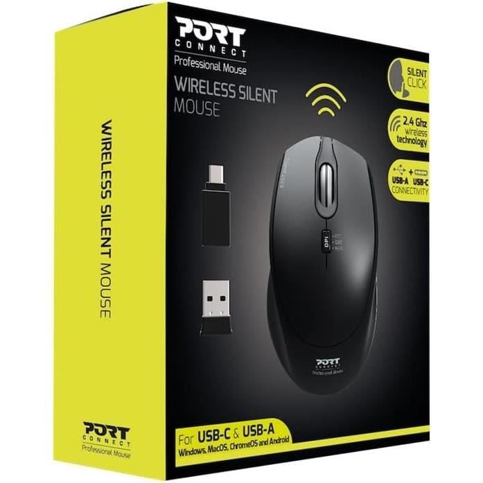 Port Connect Souris Sans Fil 2.4 Ghz Usb-A & Usb-C Silent Silencieux ...