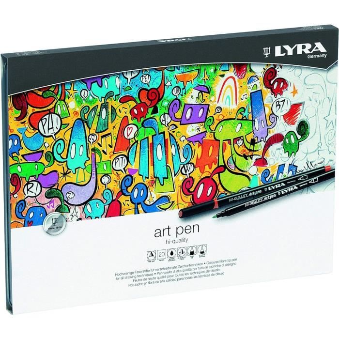 LYRA Art Pen - 20 feutres pointe fine couleurs assorties eoîte métal360 ...