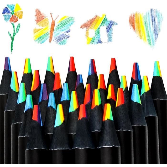 Lot De 30 Crayons De Couleur Arc-En-Ciel 7 En 1 Pour Enfants, Crayons ...