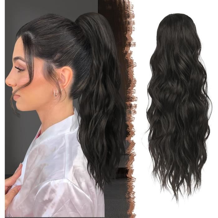 Queue De Cheval Extension Avec Cordon 45 Cm Longue Noir Rajout ...