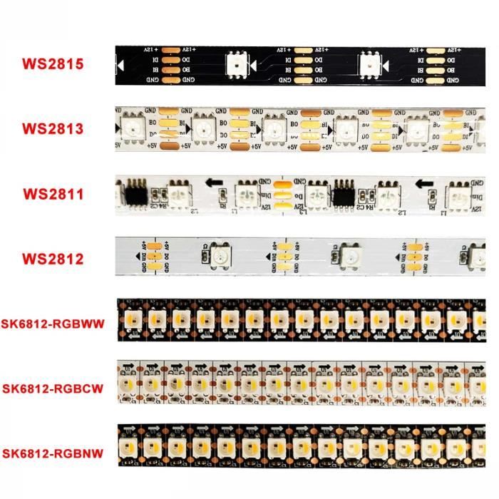 BANDE LED,12V WS2811-Black PCB-1m 30 IP30--Bande lumineuse étanche 4 en ...