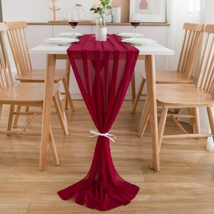 Chemin de Table - AMOUNE - 300 x 70 cm - Mousseline de Soie - Rouge ...