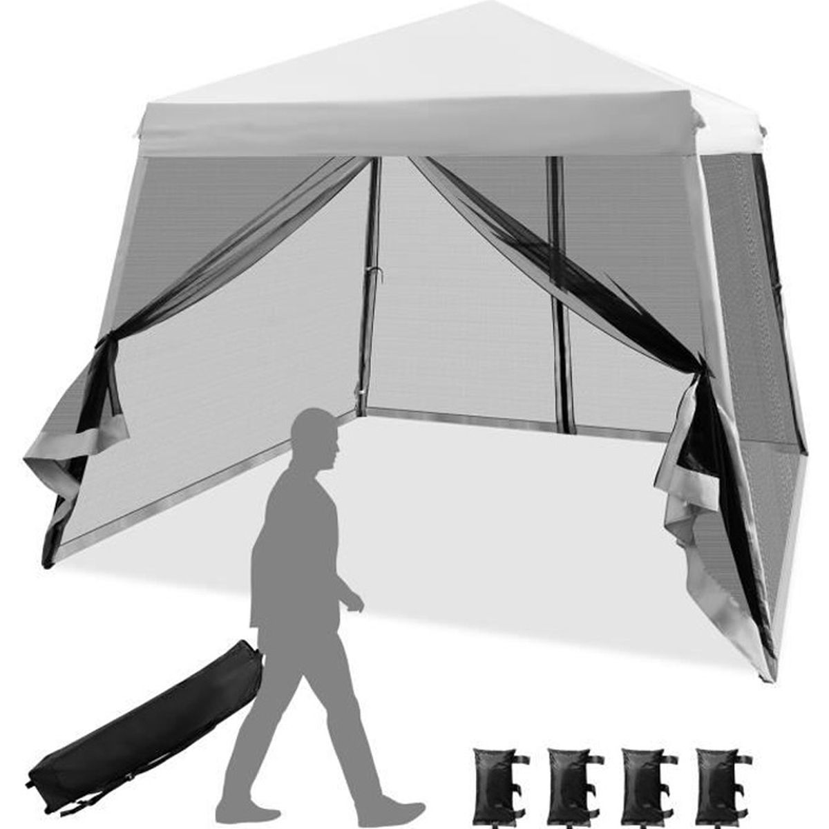 COSTWAY Tonnelle Pliable Instantané 3x3 m avec Parois Latérales en ...